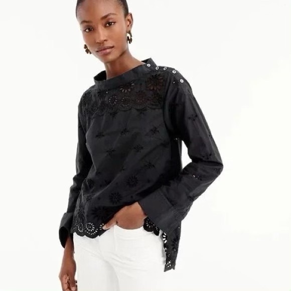 J. Crew | Tops | Jcrew 0 Floral Embroidered Eyelet Funnel Neck Button ...